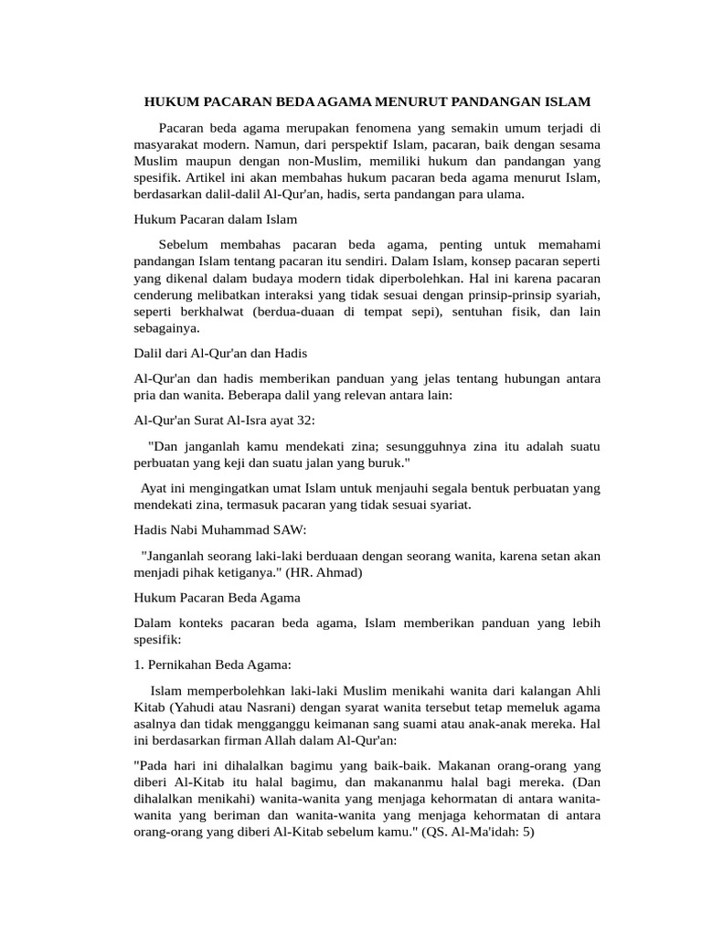 Hukum Pacaran Beda Agama Menurut Pandangan Islam | PDF