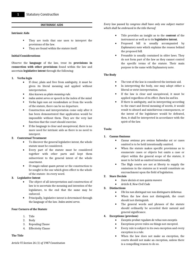 Intrinsic Aids in Statutory Construction | PDF | Statutory ...