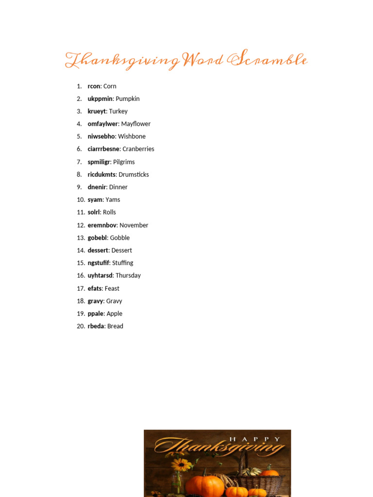 Copy of Thanksgiving_Word_Scramble (2) | PDF