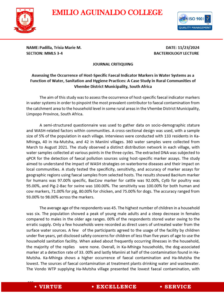 Journal Critiquing #3 - Padilla | PDF | Wash | Water