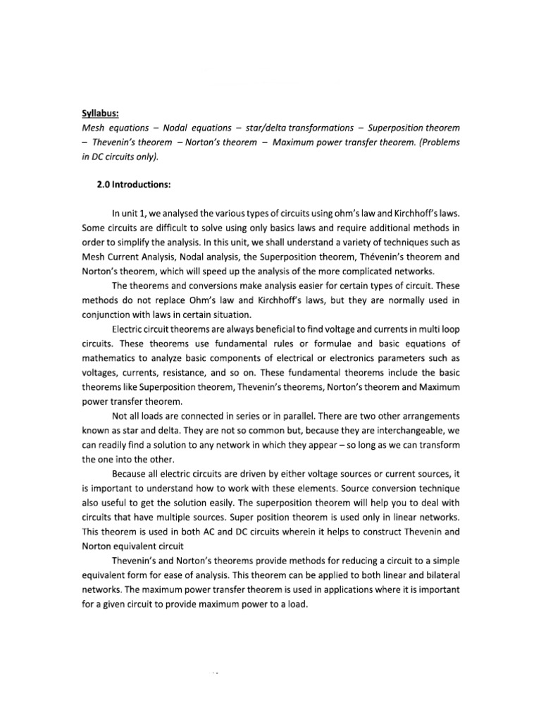 EC Note Unit 1 DC Network Analysis | PDF