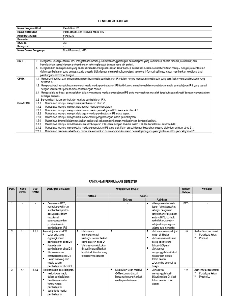 Rps-sap Perencanaan Dan Produksi Media Ips | PDF