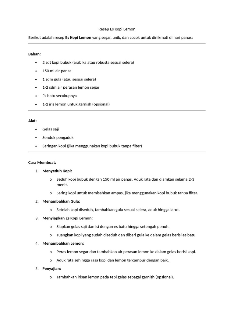 Resep Es Kopi Lemon | PDF