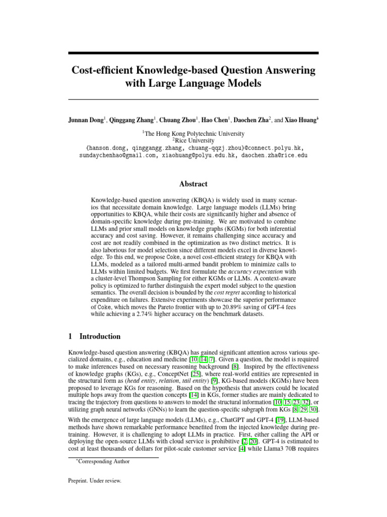 Cost-efficient Knowledge-based Question Answering with Large Language Models 2024 | PDF ...