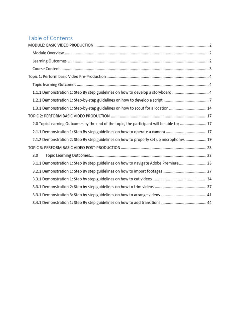 MODULE 205 Basic Video Production Trainees Manual | PDF | Aperture | Camera Lens