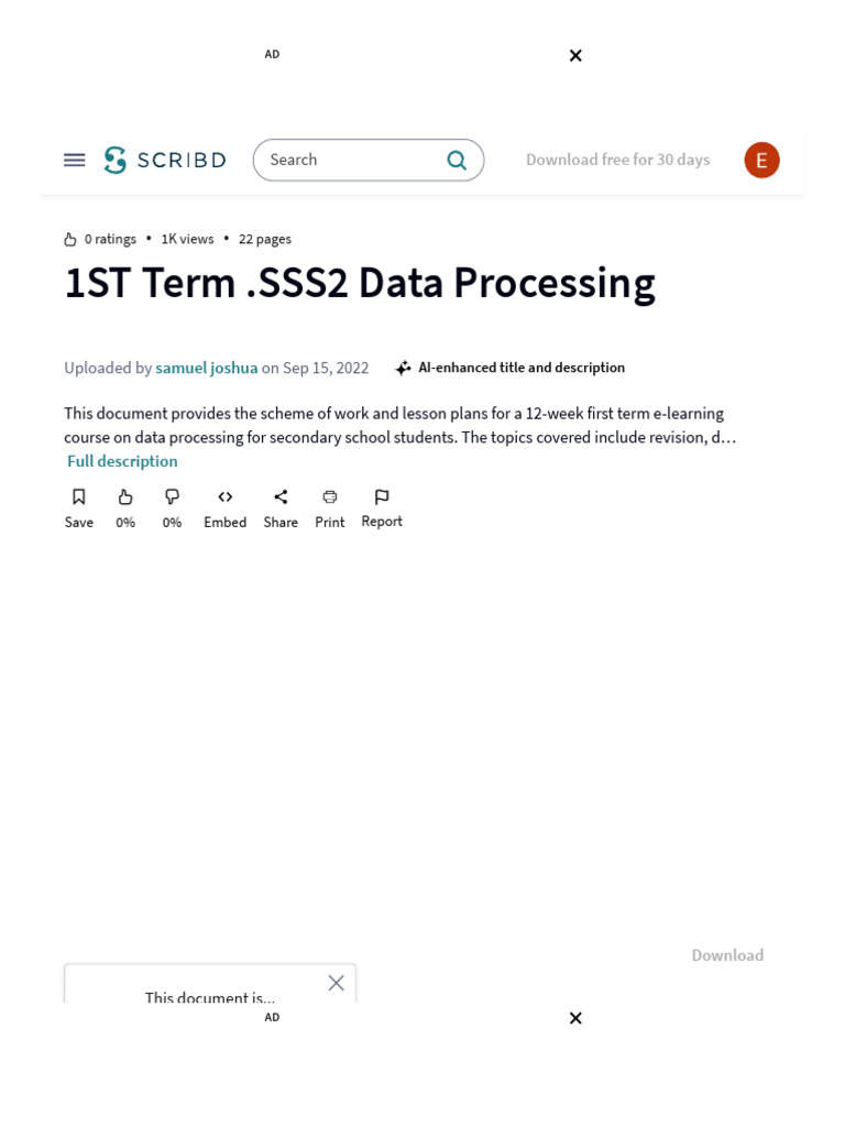 1ST Term .SSS2 Data Processing _ PDF _ Data Model _ Databases | PDF | Scribd | Information Science