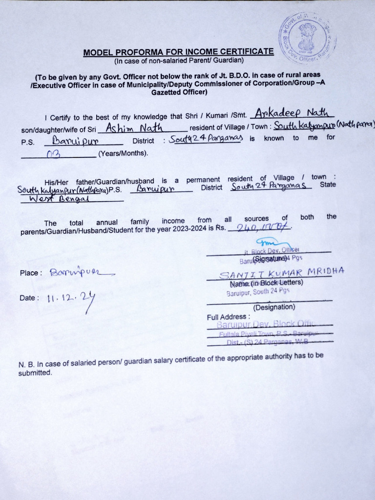 BDO Income Certificate Model Proforma | PDF