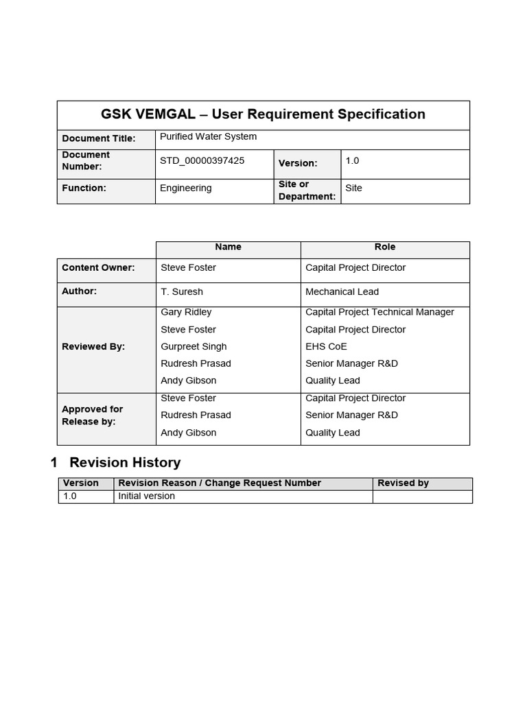 PW System URS | PDF | Verification And Validation | Purified Water