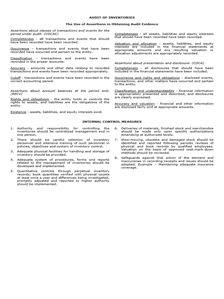 AP Audit of Inventories | PDF | Inventory | Equity (Finance)