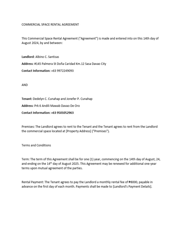 Commercial Space Rental Agreemen1 (Finalize) | PDF | Leasehold Estate ...