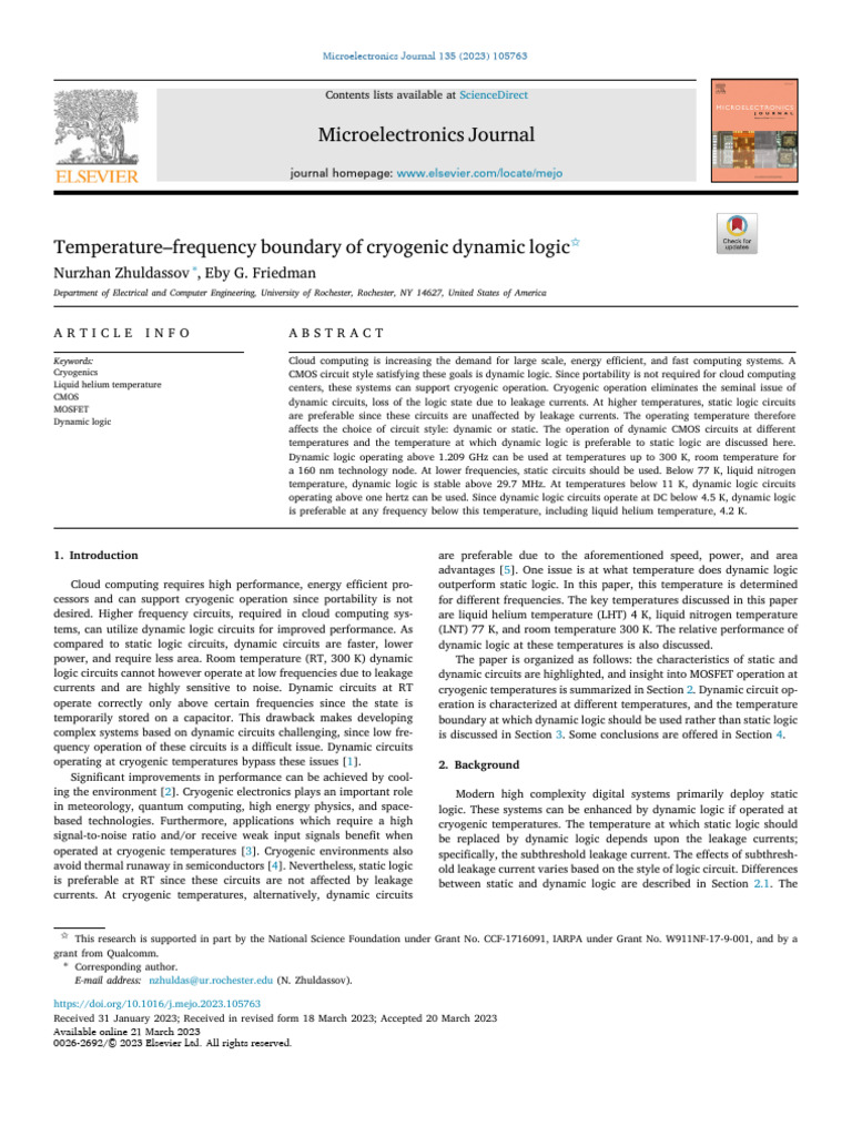 Temperature Frequency Boundary of Cryogenic Dynami - 2023 - Microelectronics Jou | PDF | Mosfet ...