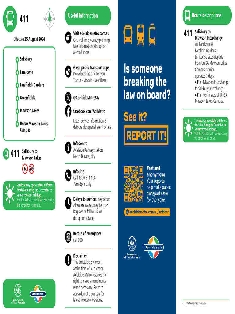 411_ttable_routemap_25_08_24_web | PDF | Public Transport | Transport