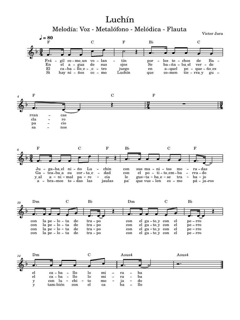 Partitura de "Luchín" de Victor Jara | PDF