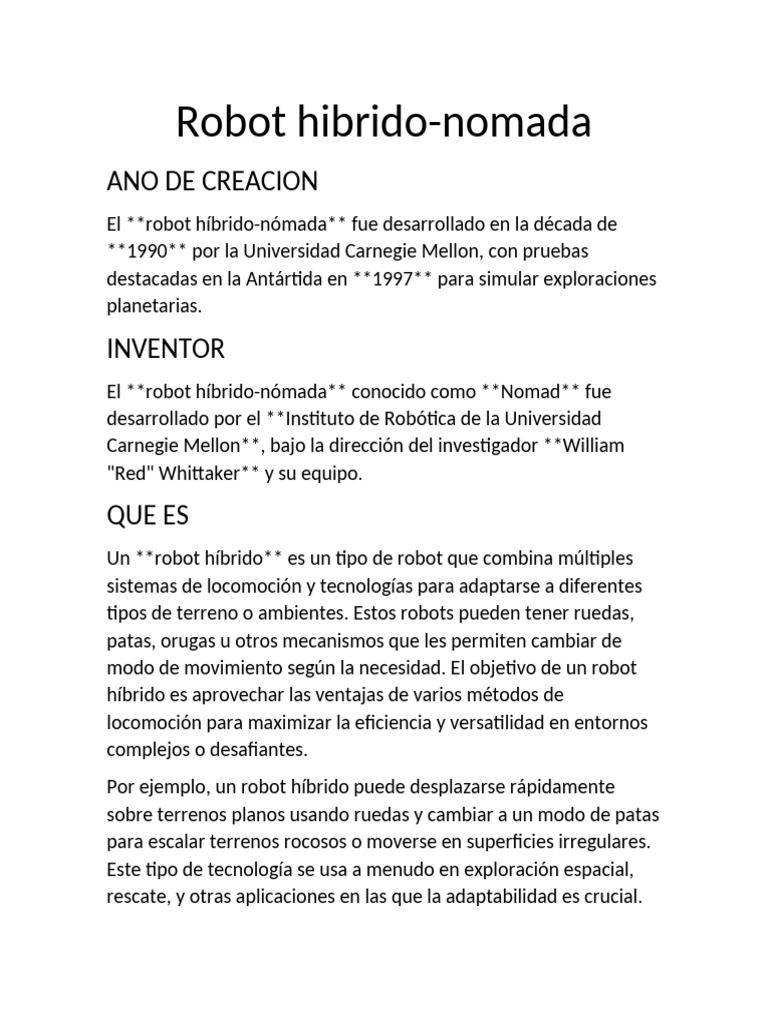 Robot Nomad: Exploración Híbrida 1990s | PDF