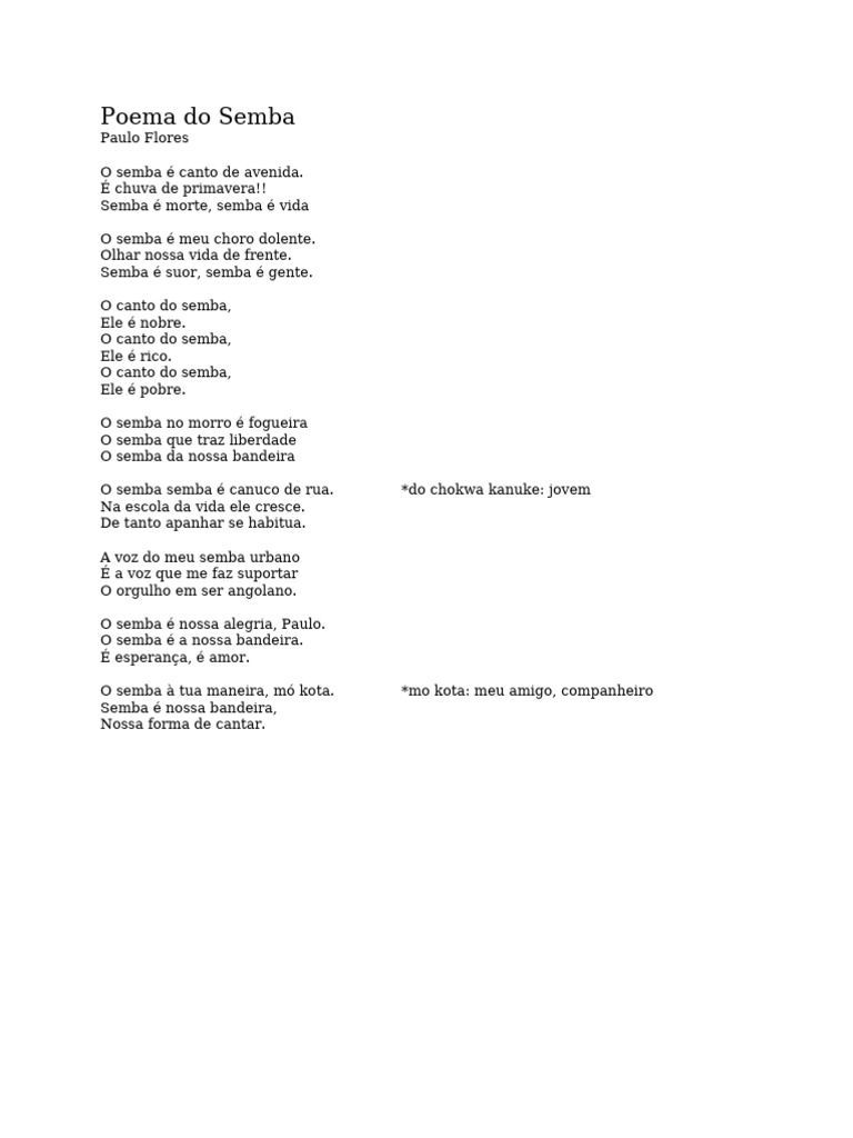 Poema Do Semba - Paulo Flores | PDF