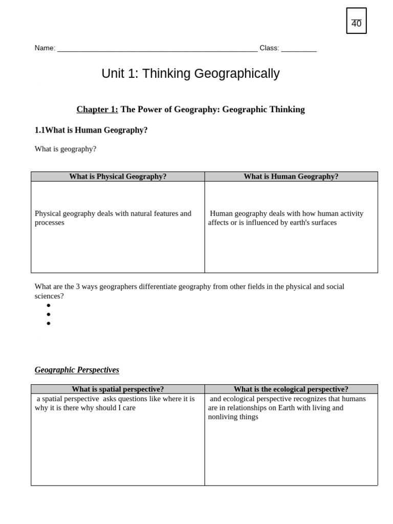 Unit 1 - Chapter 1 The Power of Geography - Geographic Thinking | PDF ...