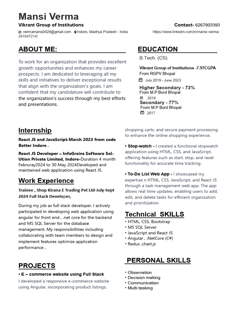 Full Stack job profile | PDF | Web Application | Java Script