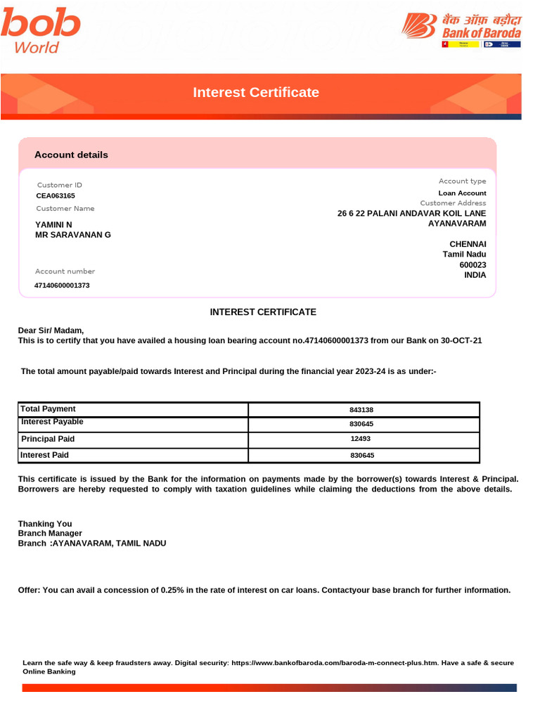 Housing Loan Interest Certificate 2023 | PDF | Interest | Government ...