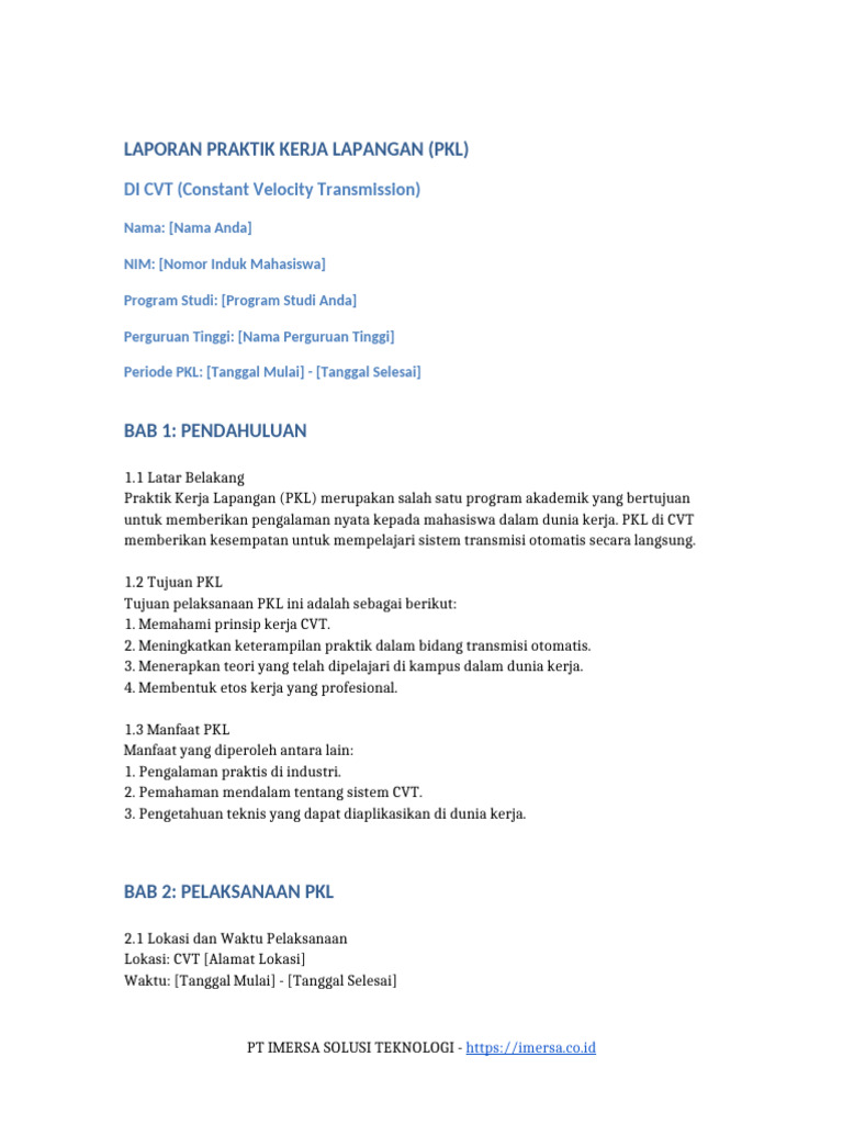 Contoh Laporan PKL CVT | PDF