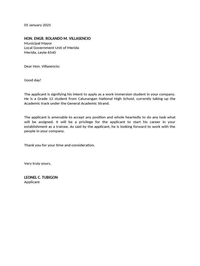 Application Letter - Leonel | PDF