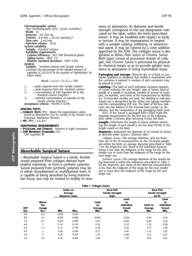 USP 40 Monograph Absorbable Surgical Suture | PDF | Surgical Suture ...