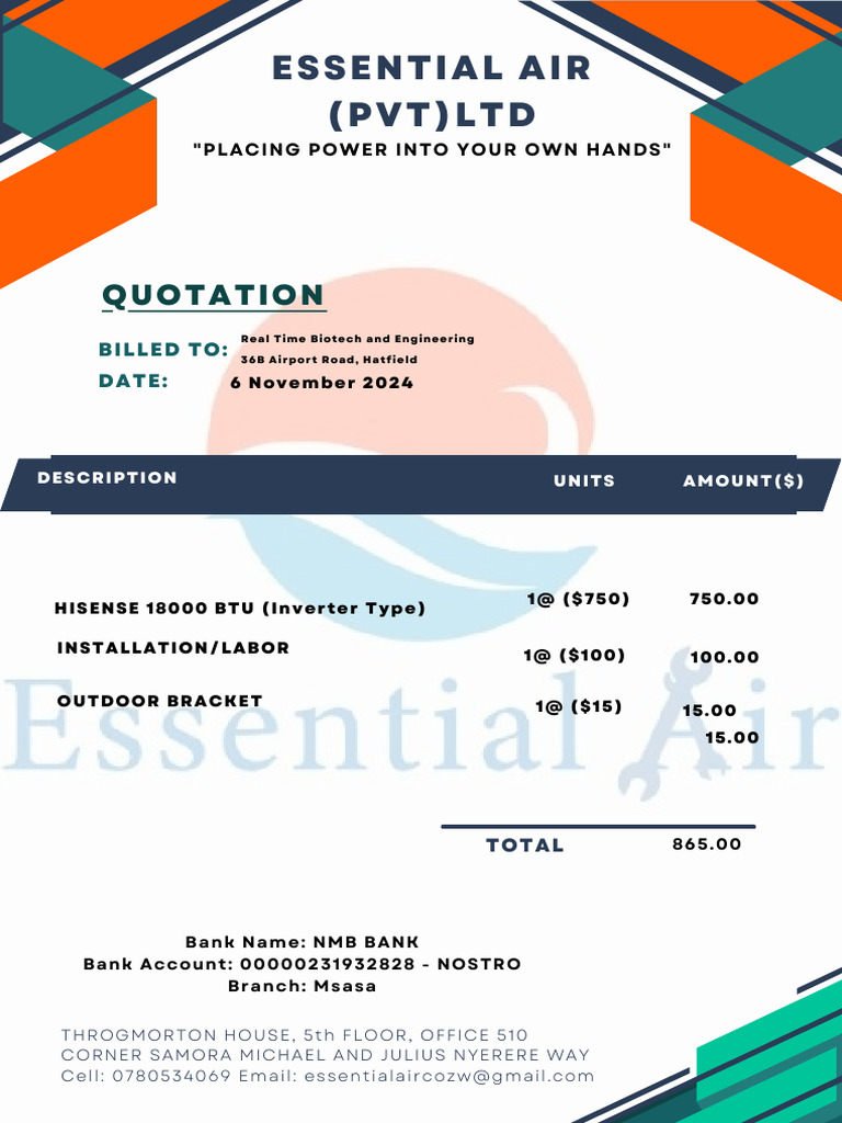 Hisense 18000 BTU Inverter Quotation | PDF