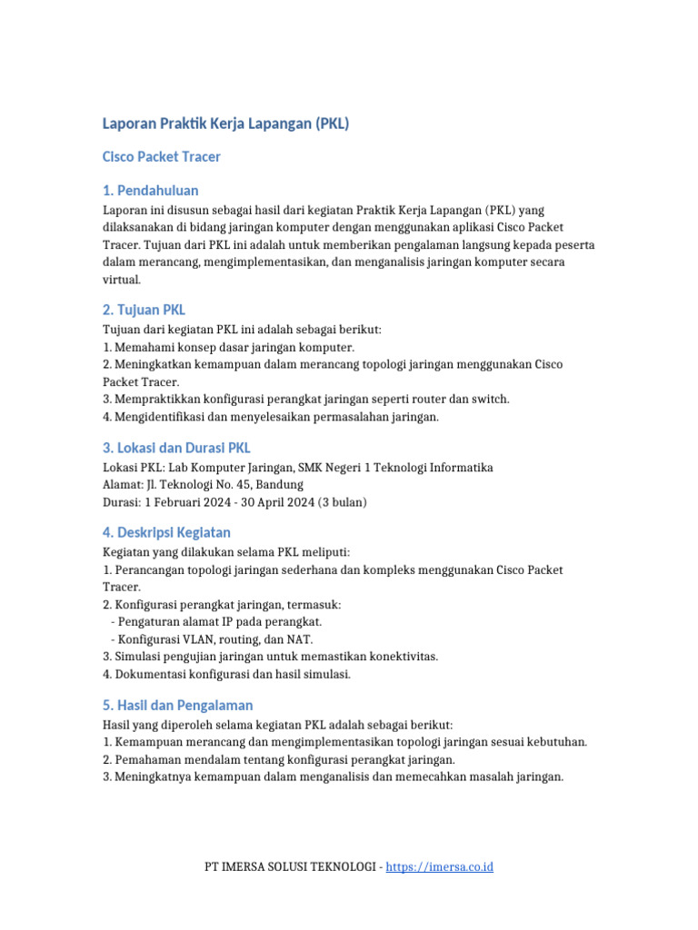 Contoh Laporan PKL Cisco Packet Tracer | PDF