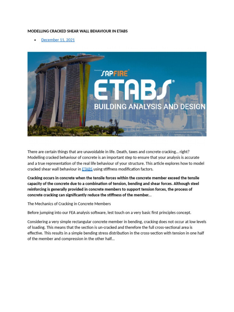 Modelling Cracked Shear Wall Behaviour in Etabs | PDF | Bending ...
