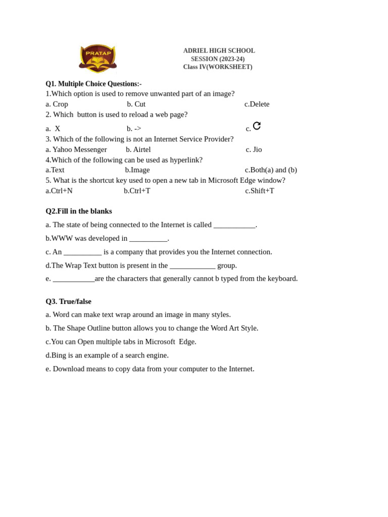4 Class Worksheet Computer | PDF