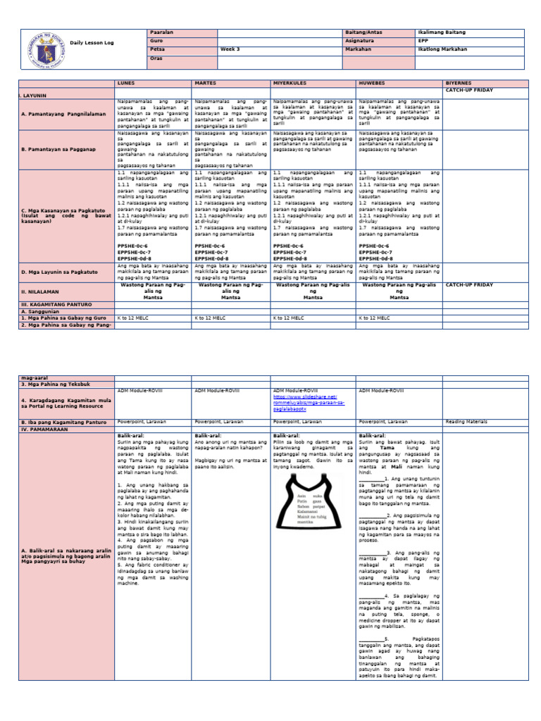 DLL WEEK 3-Q3 EPP | PDF