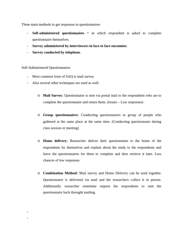 Methods for Self-Administered Questionnaires | PDF | Mail | Questionnaire