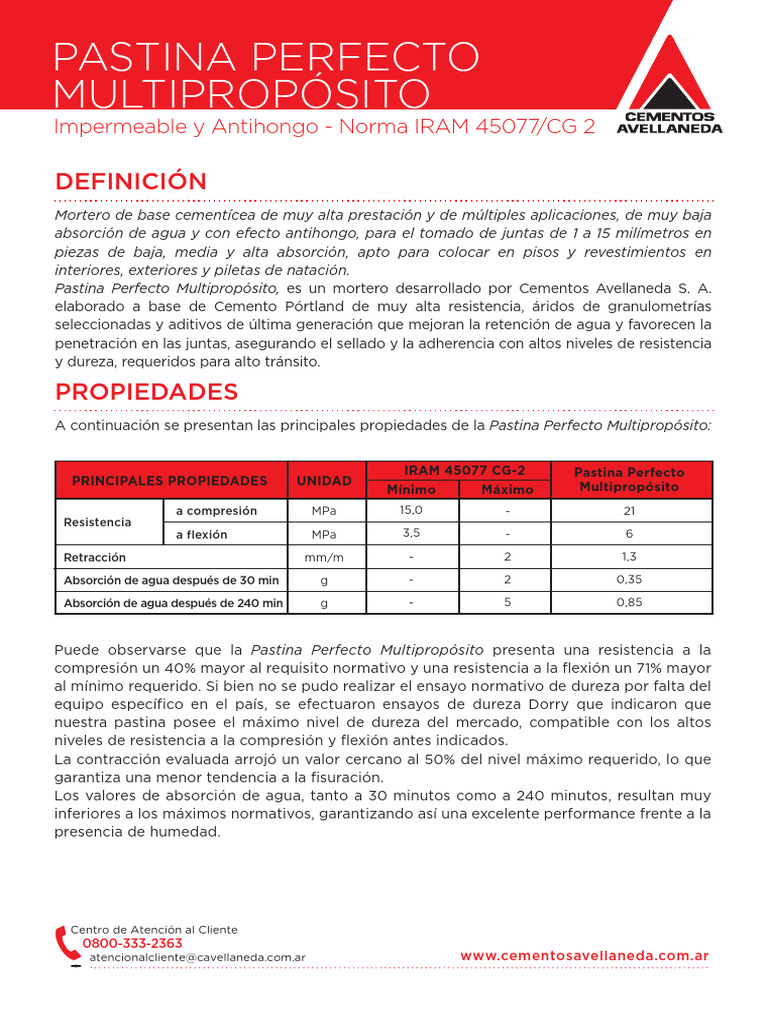 Pastina Perfecto: Mortero Multipropósito Antihongo | PDF | Materiales