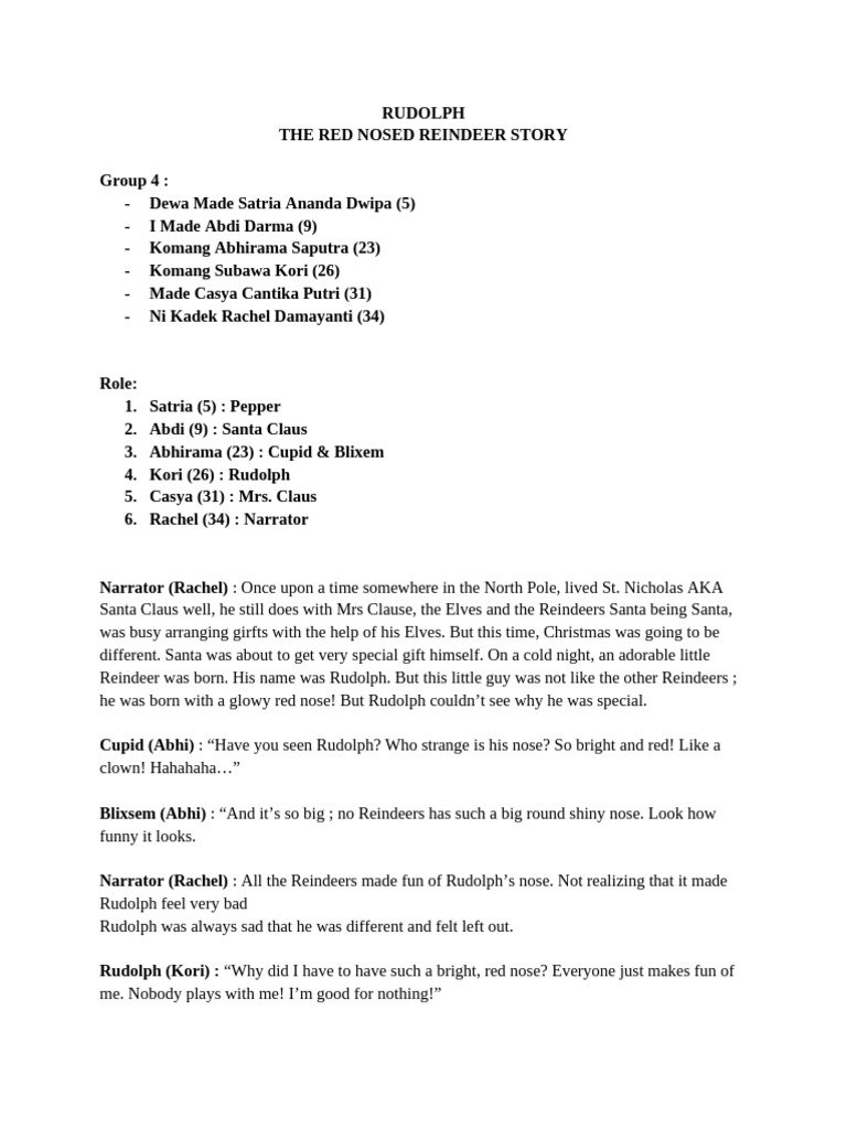 Group 4 - Rudolf - The Red Nosed Reindeer Story | PDF | Santa Claus's ...