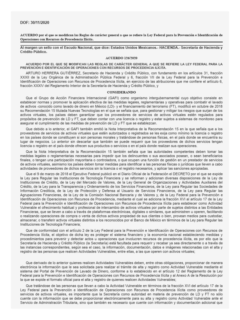 Reglas de Caracter General 2020 Anexo 1 Circular 62 | PDF | Lavado de dinero