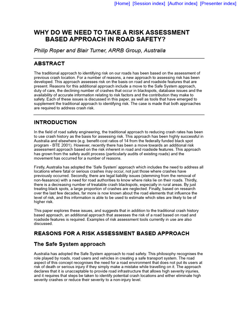 Risk Assessment in Road Safety Approaches | PDF | Risk | Road Traffic ...