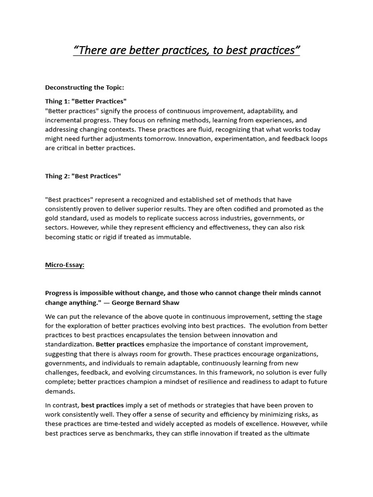 Evolving Better to Best Practices | PDF | Innovation | Cognition