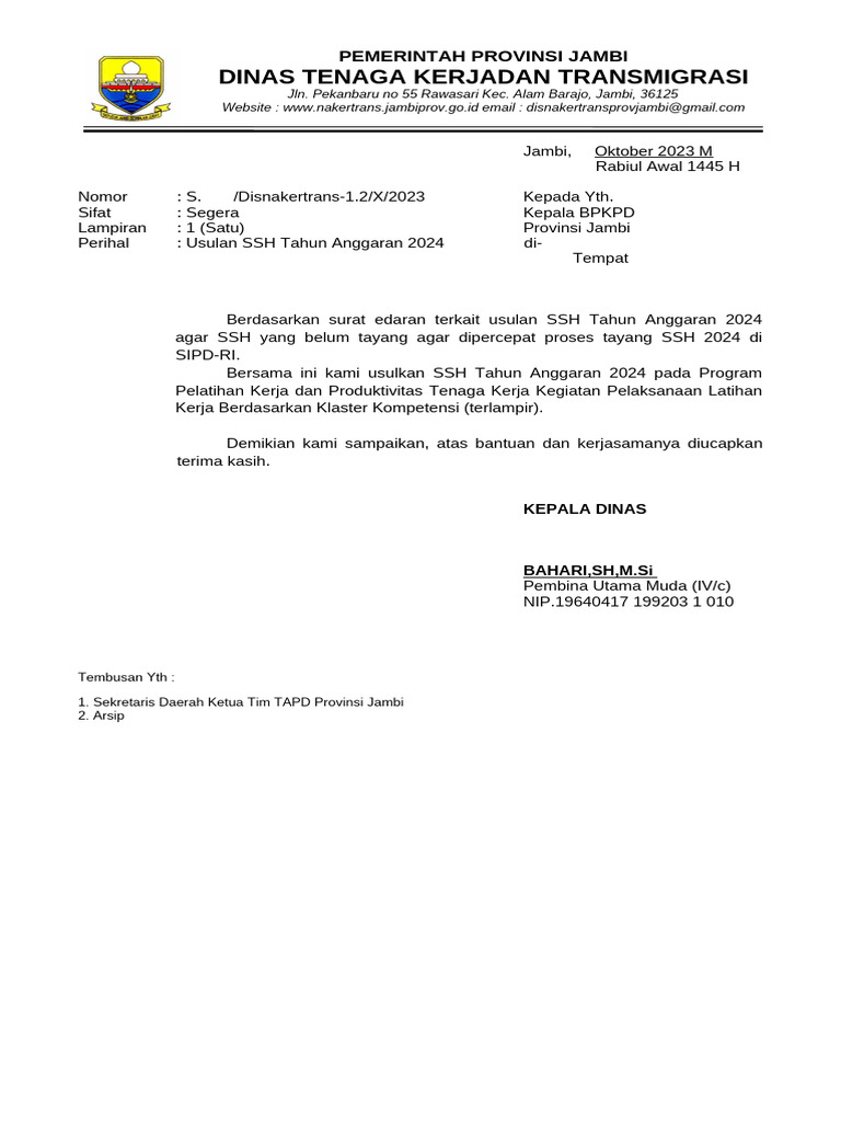 Surat Usulan SSH 2024 | PDF