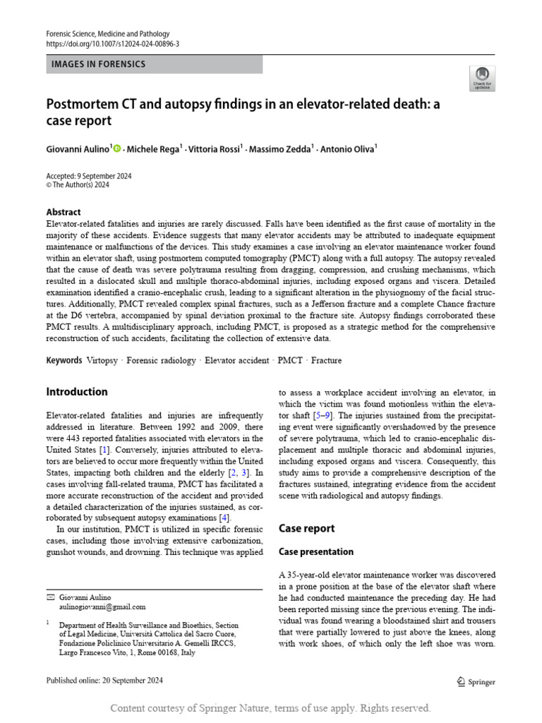 Postmortem CT and Autopsy Findings in An Elevator | PDF | Autopsy
