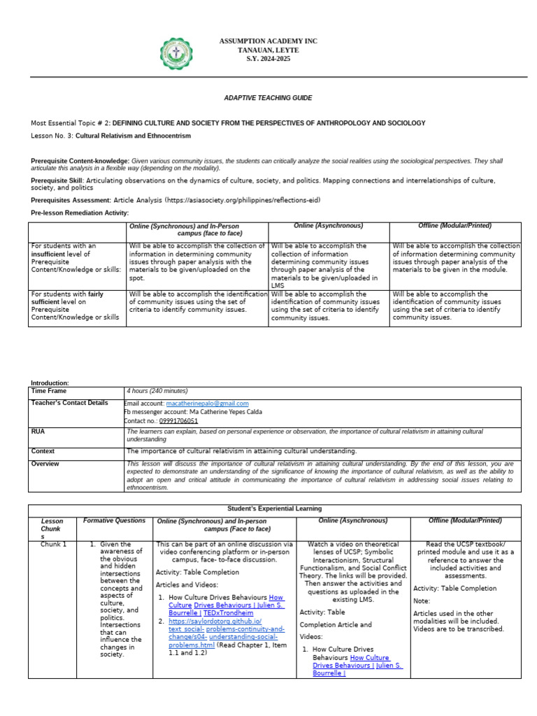 Atg Met 2 Lesson 3 Ucsp | PDF | Learning | Community