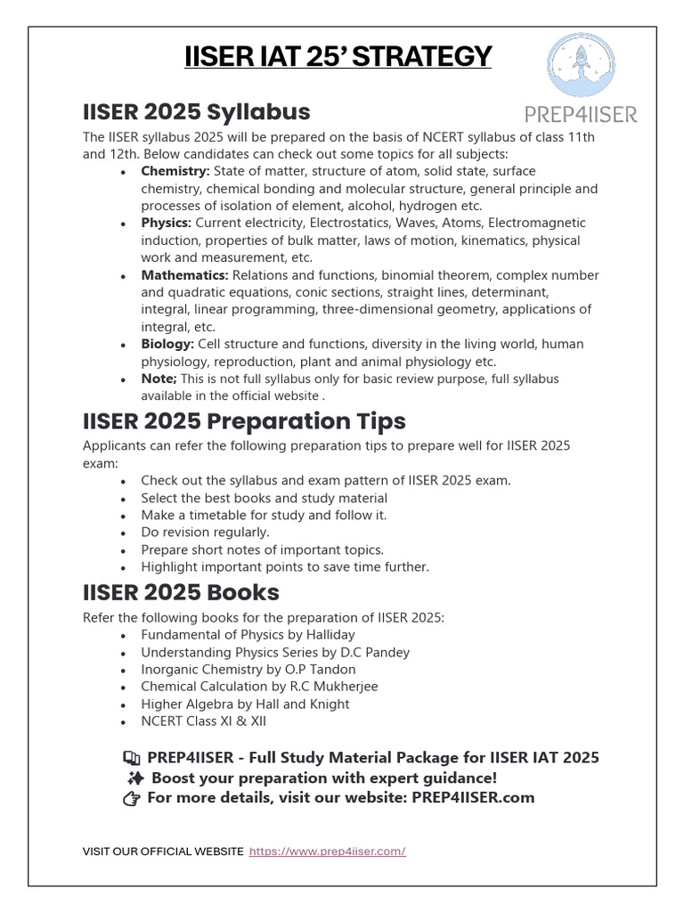 IISER 2025 Tips and Book | PDF