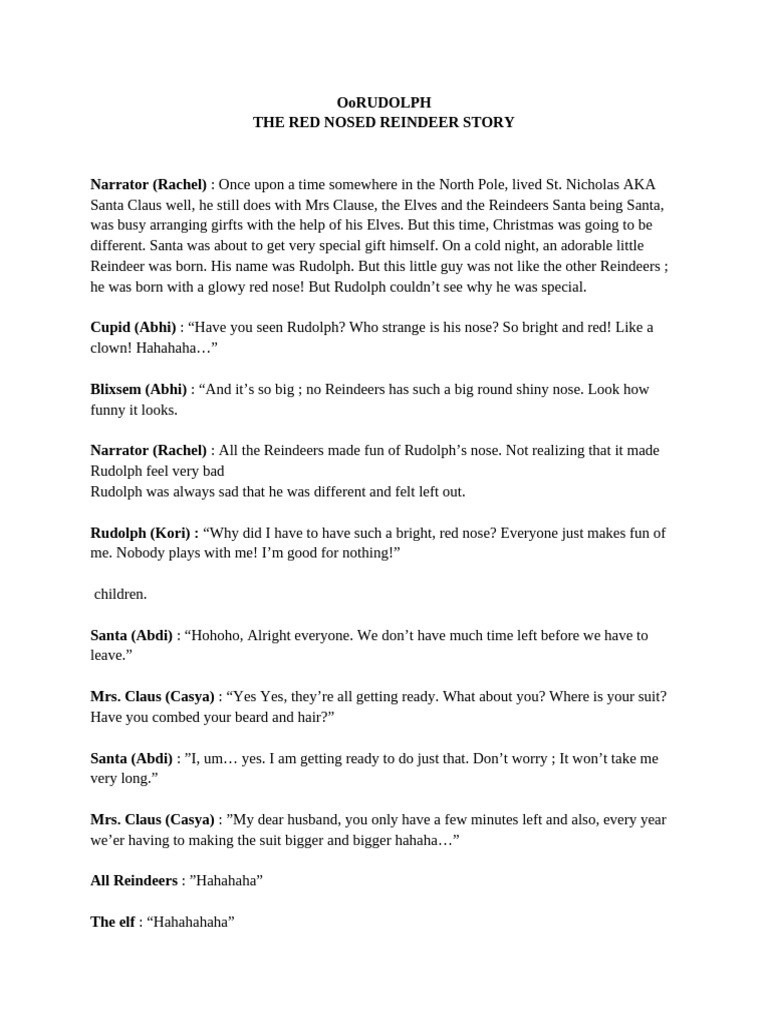 Rudolph the Red-Nosed Reindeer Story | PDF | Santa Claus's Reindeer ...