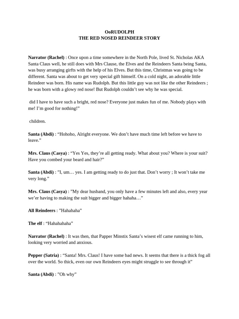 Rudolf - The Red Nosed Reindeer Story | PDF | Santa Claus's Reindeer ...