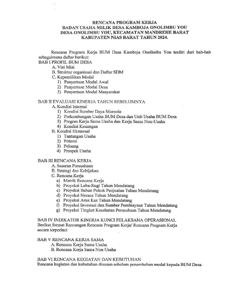 Rencana Program Kerja Tahun 2024 | PDF