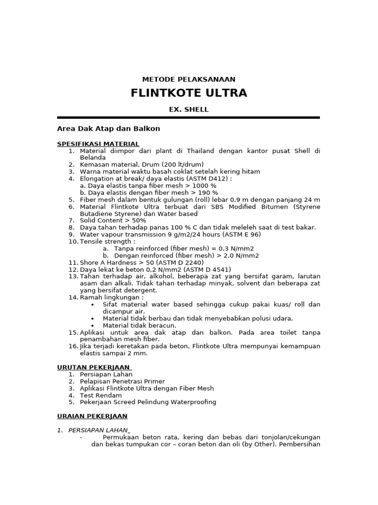 Metode Aplikasi Flintkote Ultra Atap | PDF