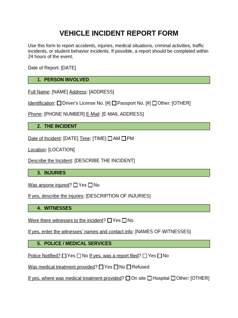 Vehicle Incident Report | PDF