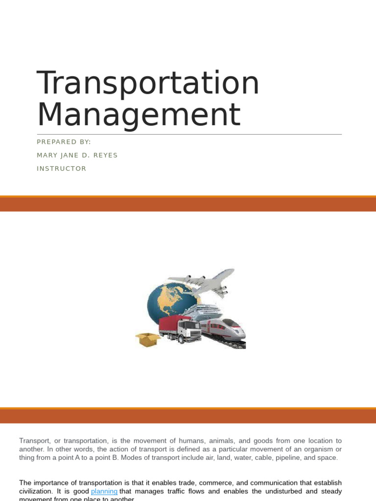 1 Transportation Management | PDF | Transport | Mode Of Transport