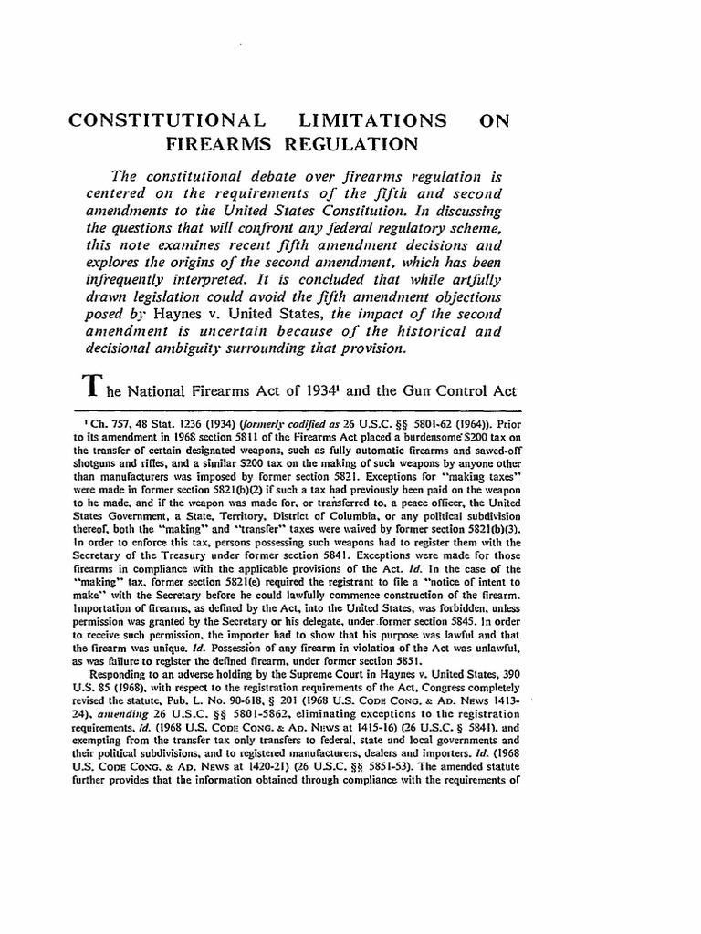 Constitutional Limitations On Firearms Regulation | PDF | Fifth ...