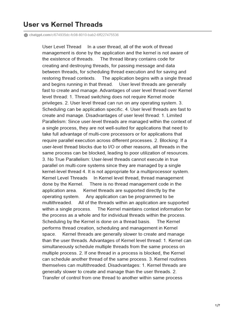 Chatgpt.com-User vs Kernel Threads | PDF | Thread (Computing) | Process (Computing)