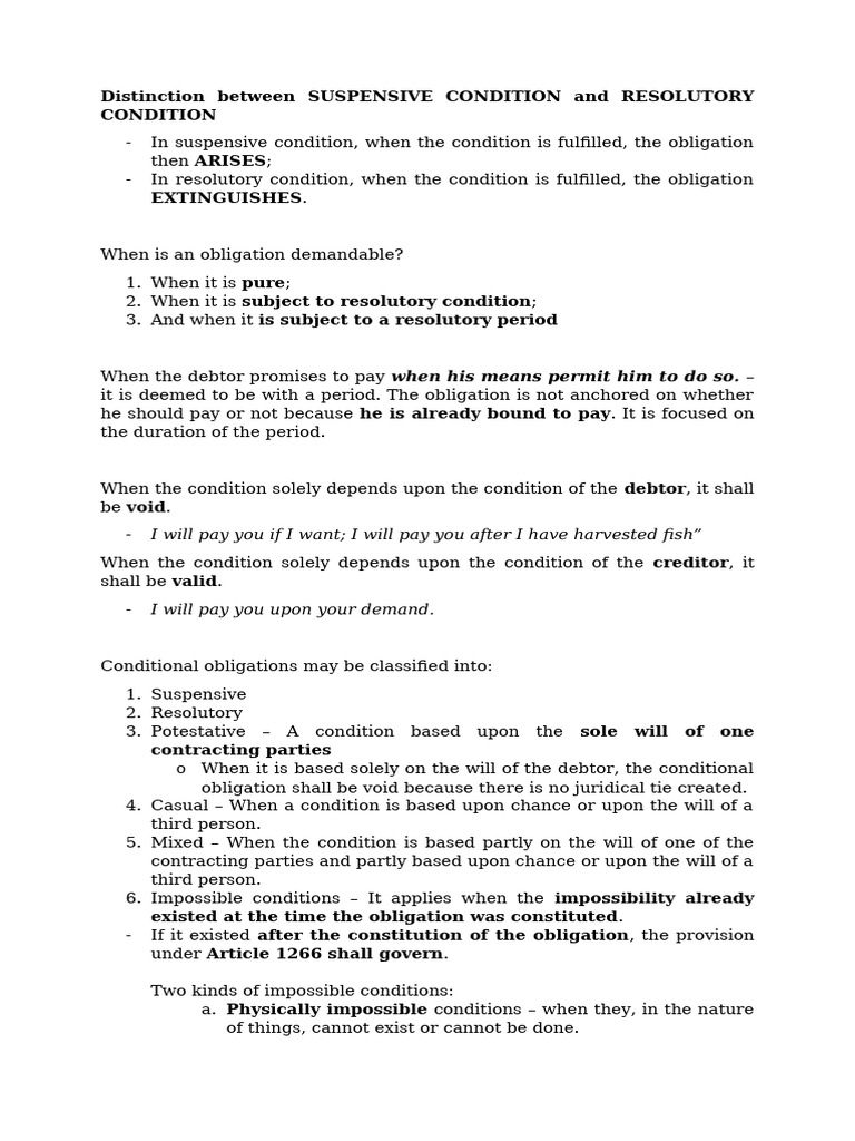 Conditional Obligations Notes | PDF | Business Law | Common Law