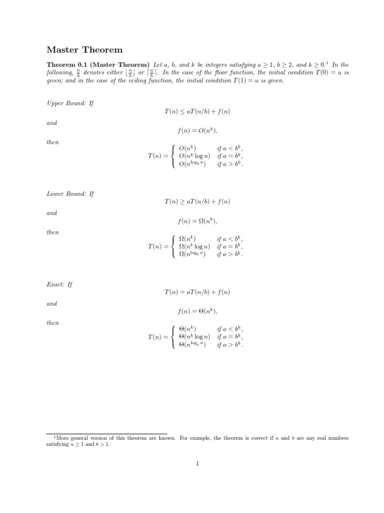 Master Theorem for Recurrence Relations | PDF